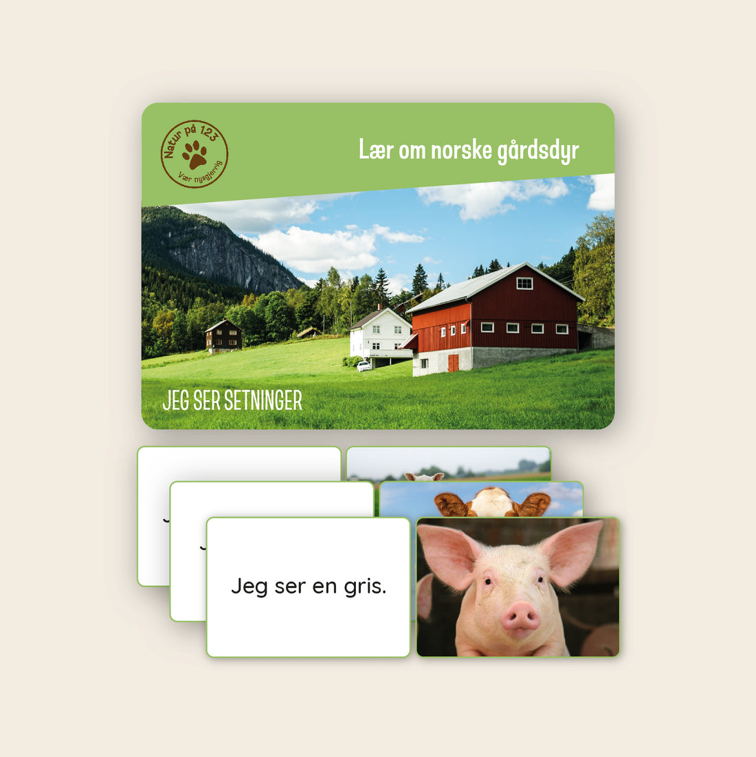 Bildekort - jeg ser setninger - norske gårdsdyr (digital fil/PDF ...